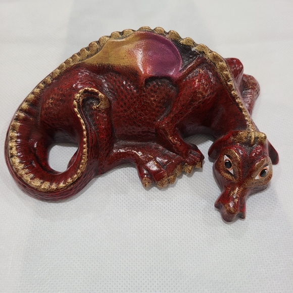 Accents | Small Ceramic Red And Gold Dragon Figurine | Poshmark
